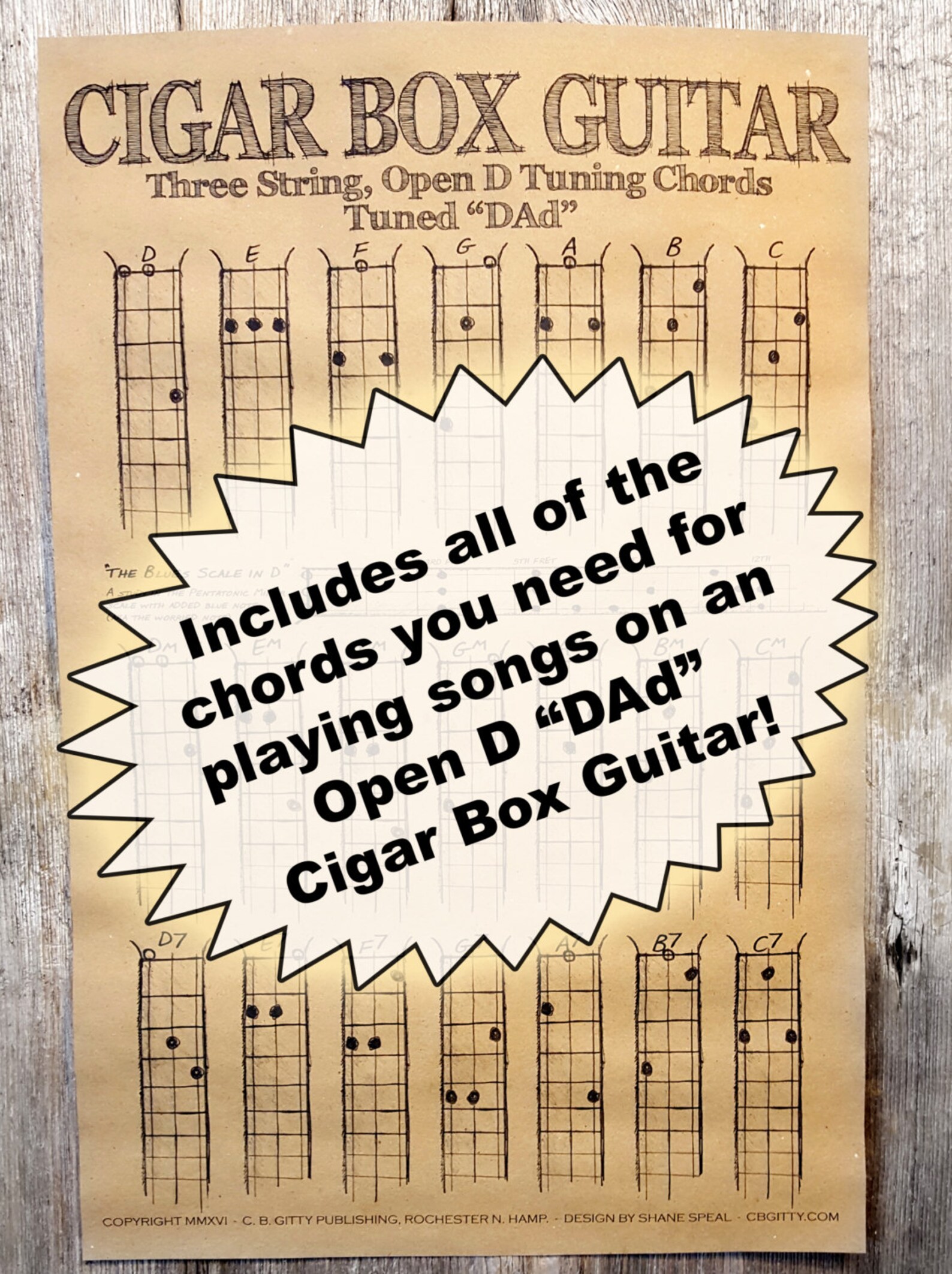 Three String Open D "dad" Chord Poster for Cigar Box Guitar and More ...