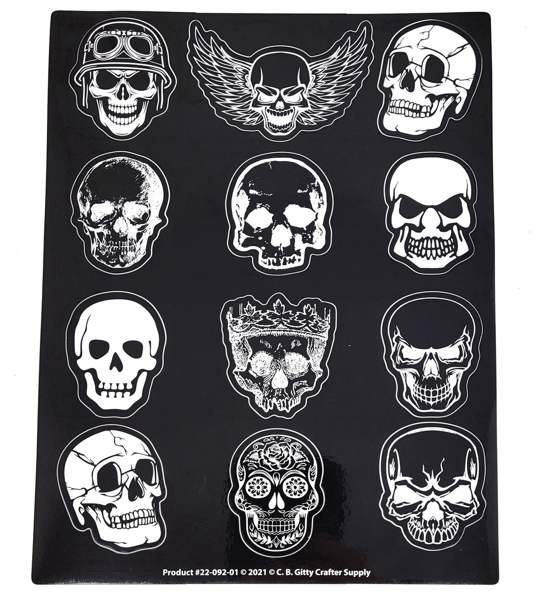 Skulls Decal Sheet - 12 Unique Gothic Skull Decals for Crafts ...