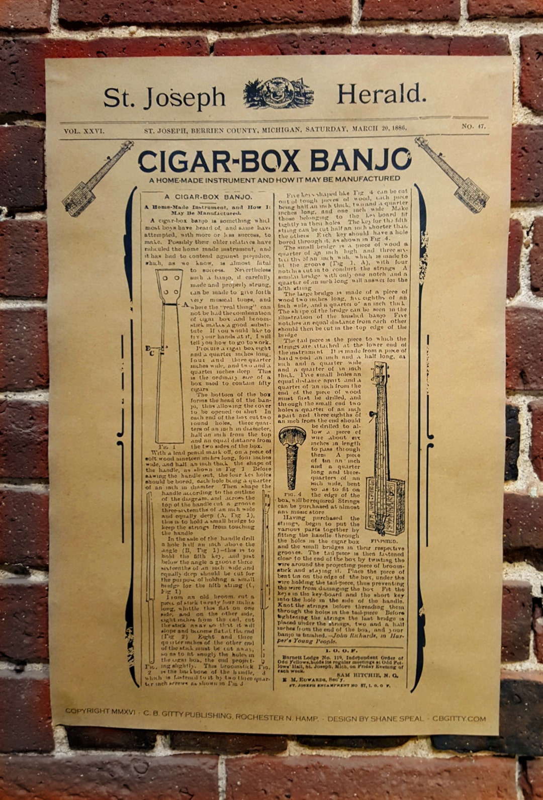 1886 Cigar Box Banjo Plans - 12x18 Reprint Poster of a Vintage U. S ...