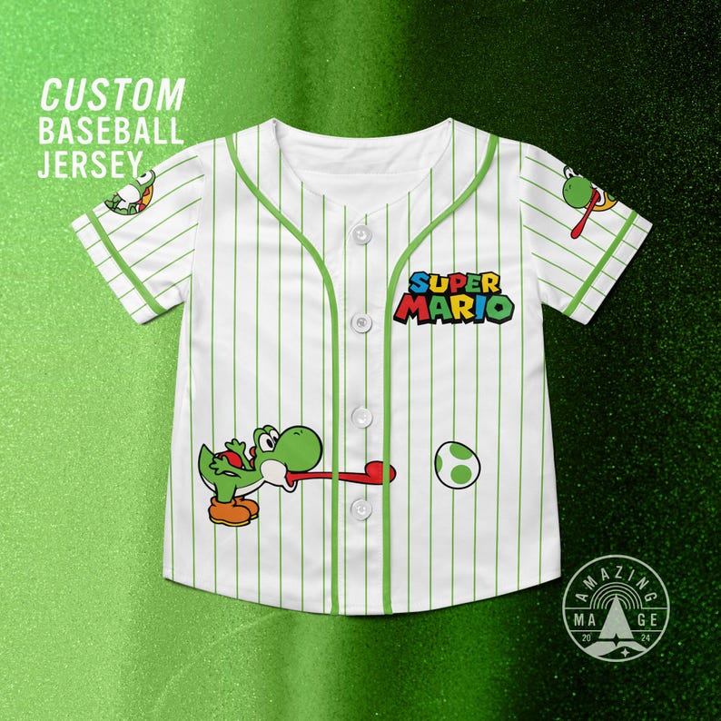 Custom Yoshi Super Mario Baseball Jersey, Yoshi Super Mario Bros Jersey ...