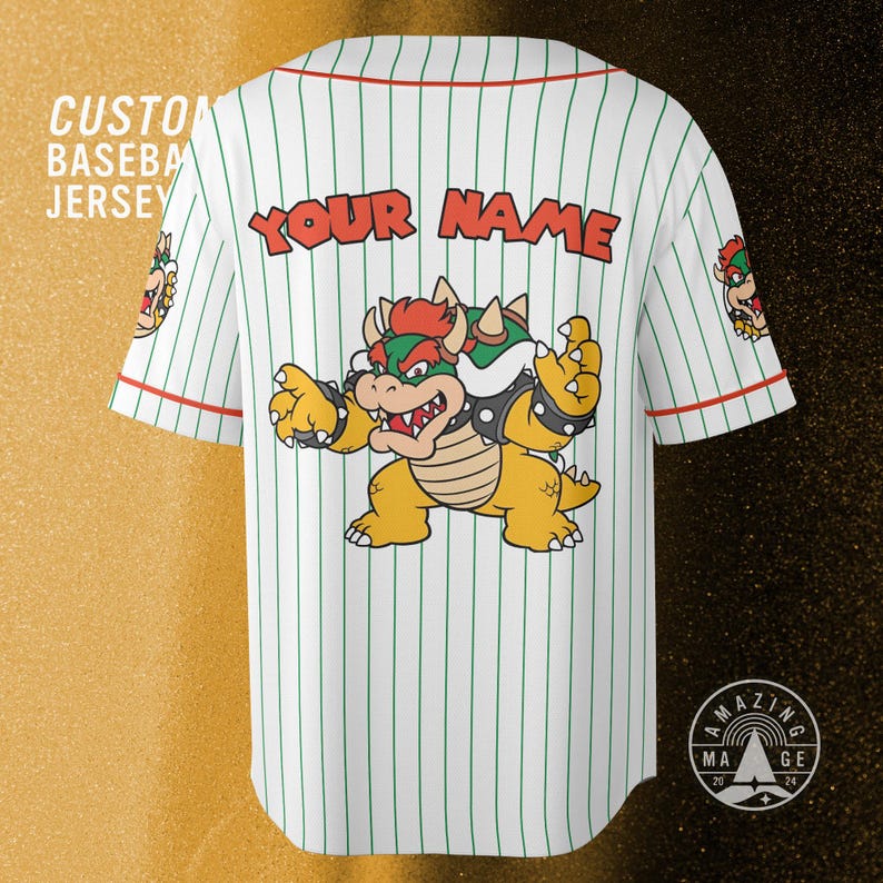 Custom Bowser Super Mario Baseball Jersey, Nintendo Super Mario Shirt ...