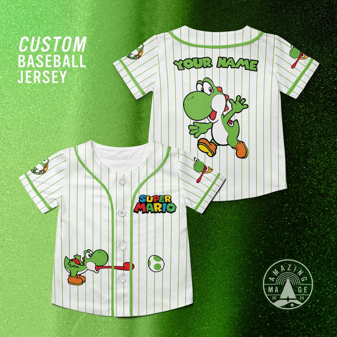 Custom Yoshi Super Mario Baseball Jersey, Yoshi Super Mario Bros Jersey ...