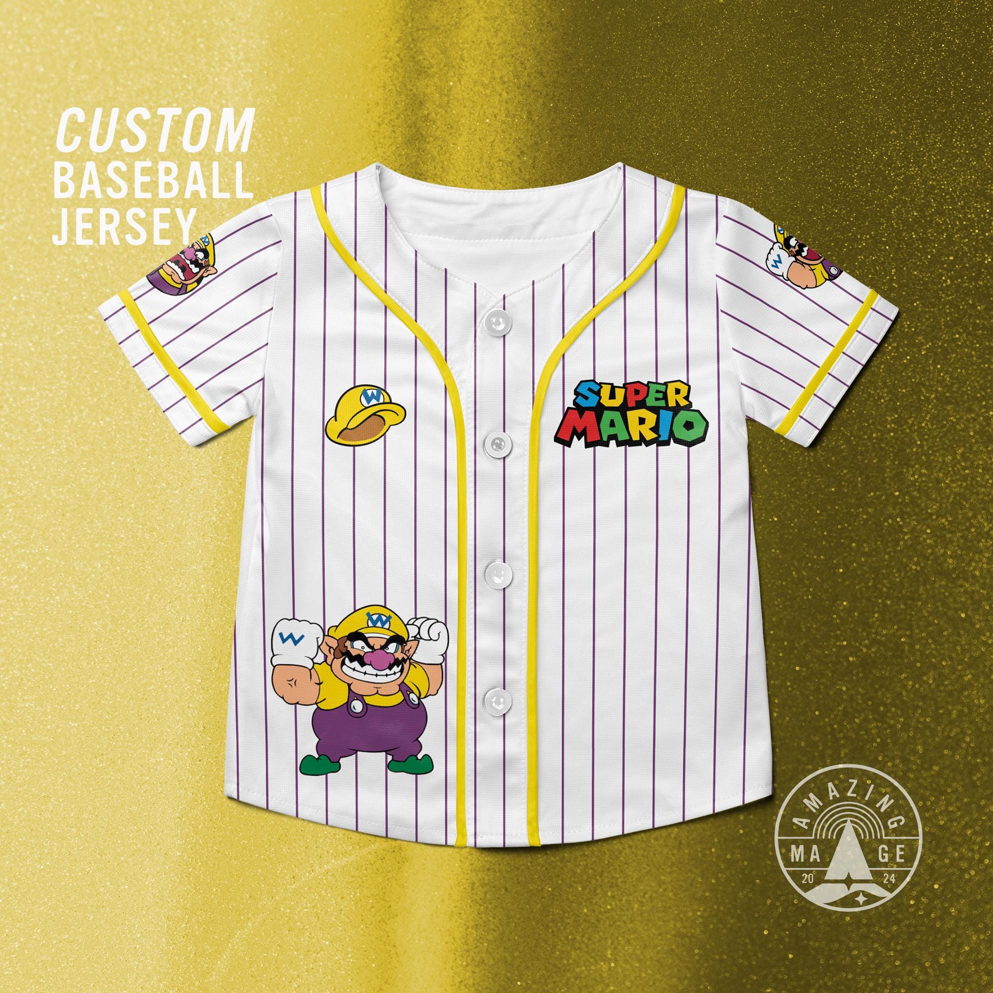 Custom Wario Super Mario Baseball Jersey, Nintendo Super Mario Shirt ...