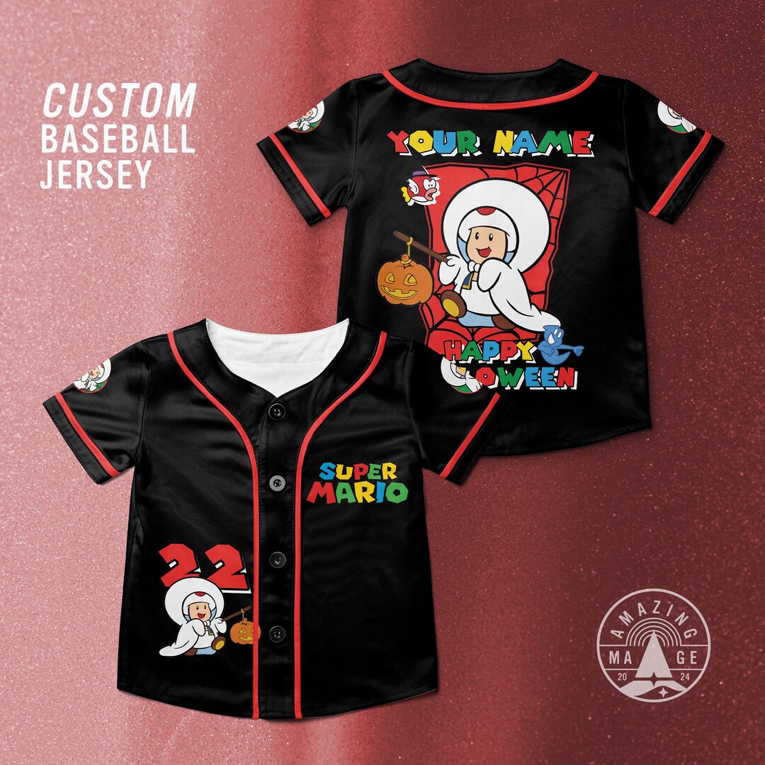 Custom Mario Toad Happy Halloween Baseball Jersey, Mario Character ...