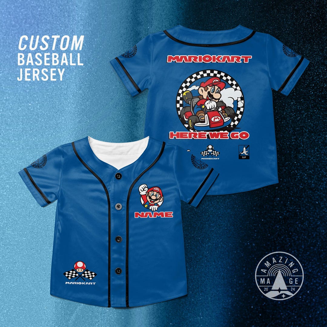 Custom Mario Kart Baseball Jersey, Nintendo Super Mario Jersey Shirt ...