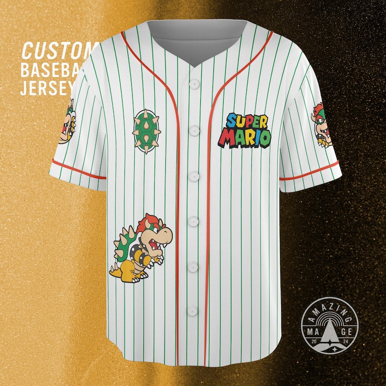 Custom Bowser Super Mario Baseball Jersey, Nintendo Super Mario Shirt ...