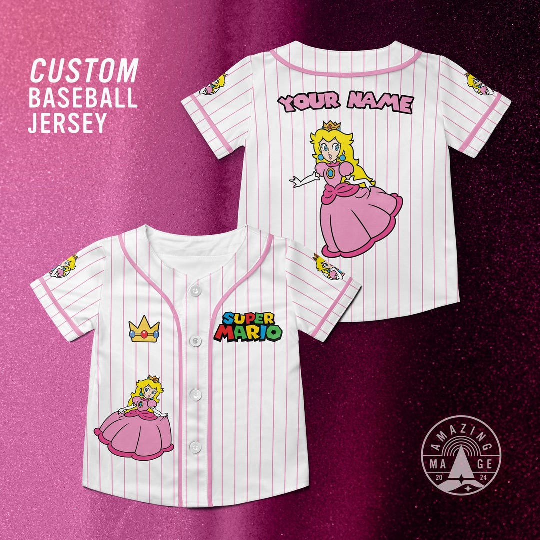 Custom Princess Peach Super Mario Bros Baseball Jersey, Peach Princess ...