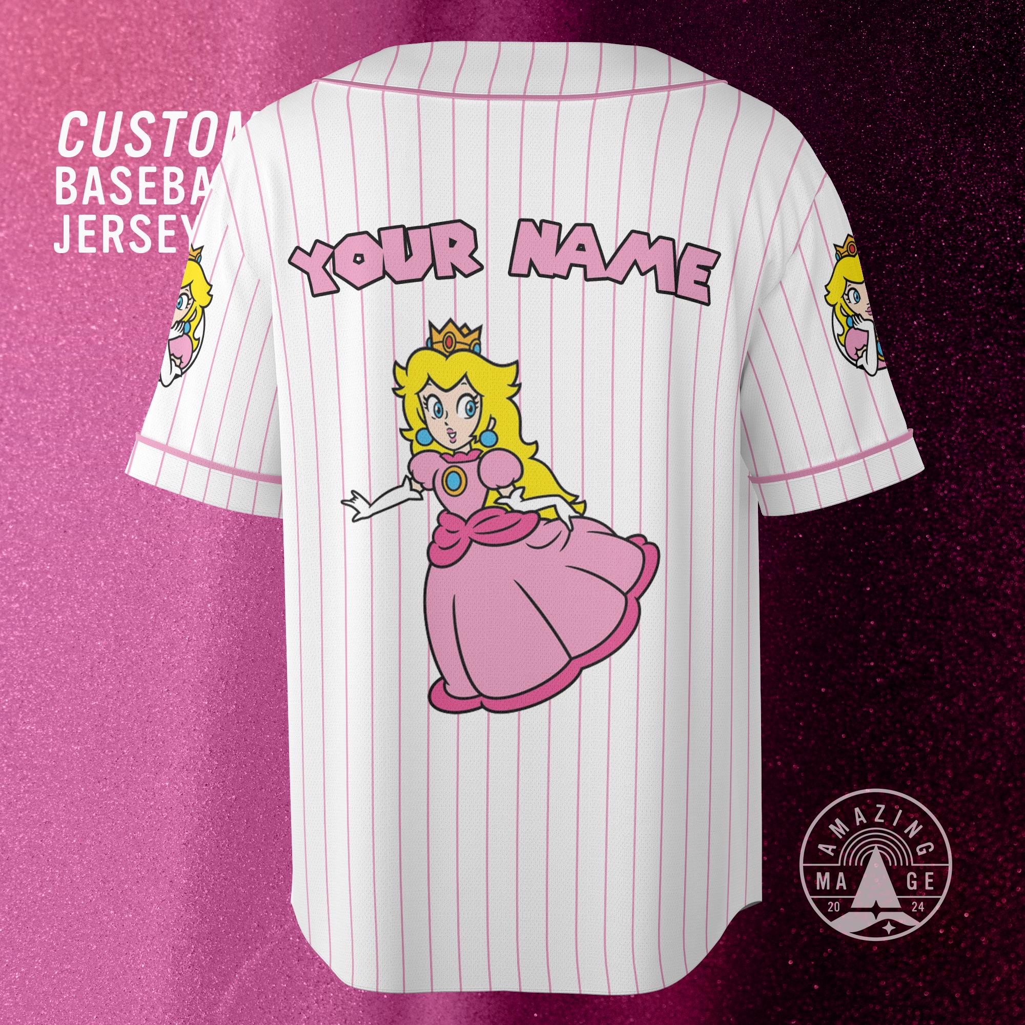 Custom Princess Peach Super Mario Bros Baseball Jersey, Peach Princess ...