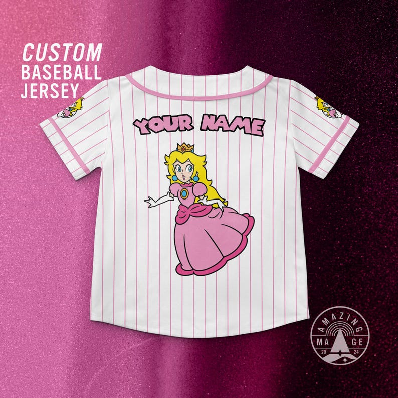 Custom Princess Peach Super Mario Bros Baseball Jersey, Peach Princess ...