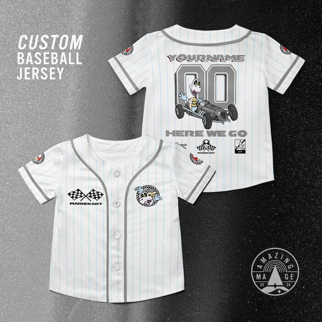 Custom Dry Bones Mario Kart Baseball Jersey, Nintendo Super Mario ...