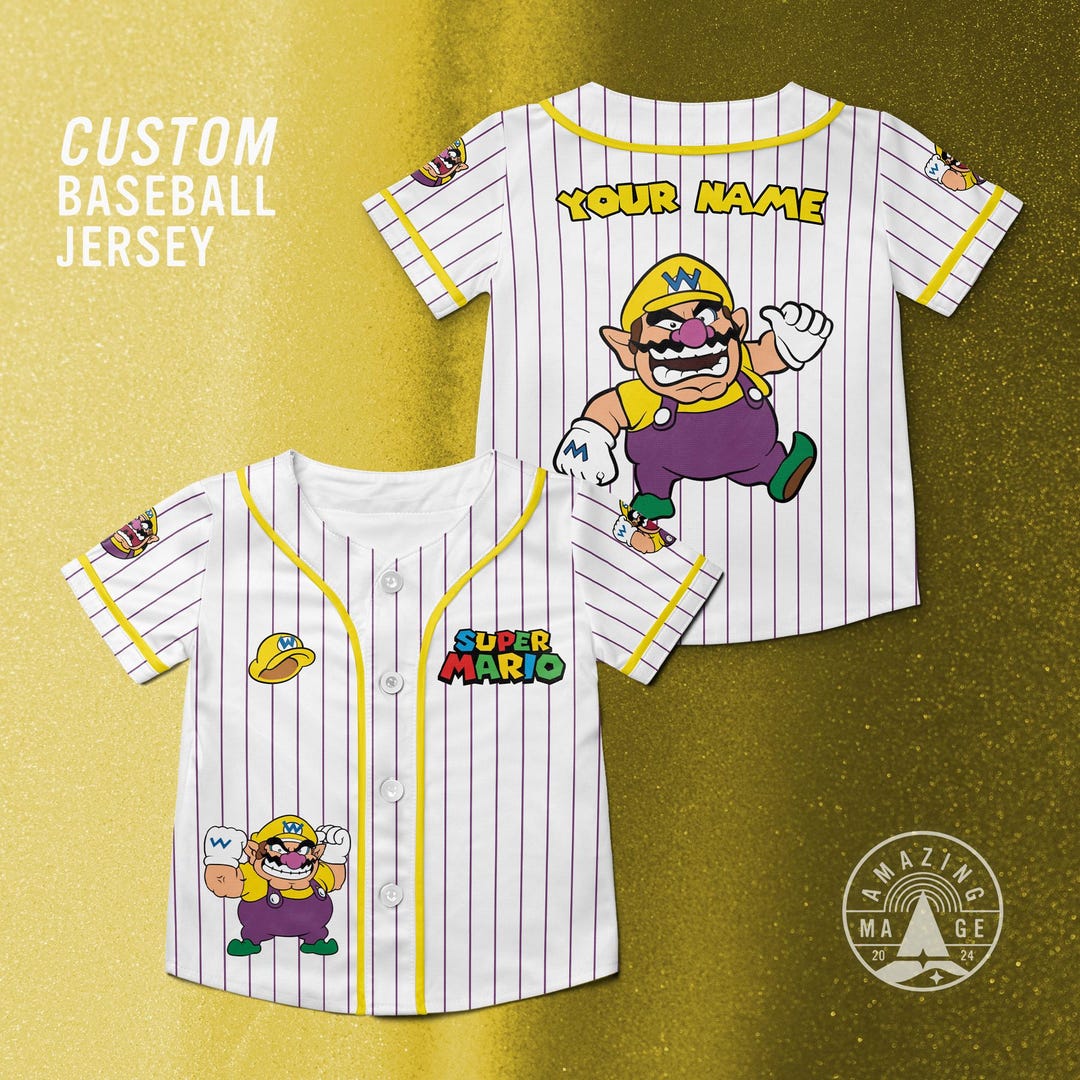 Custom Wario Super Mario Baseball Jersey, Nintendo Super Mario Shirt ...