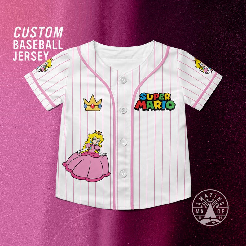 Custom Princess Peach Super Mario Bros Baseball Jersey, Peach Princess ...