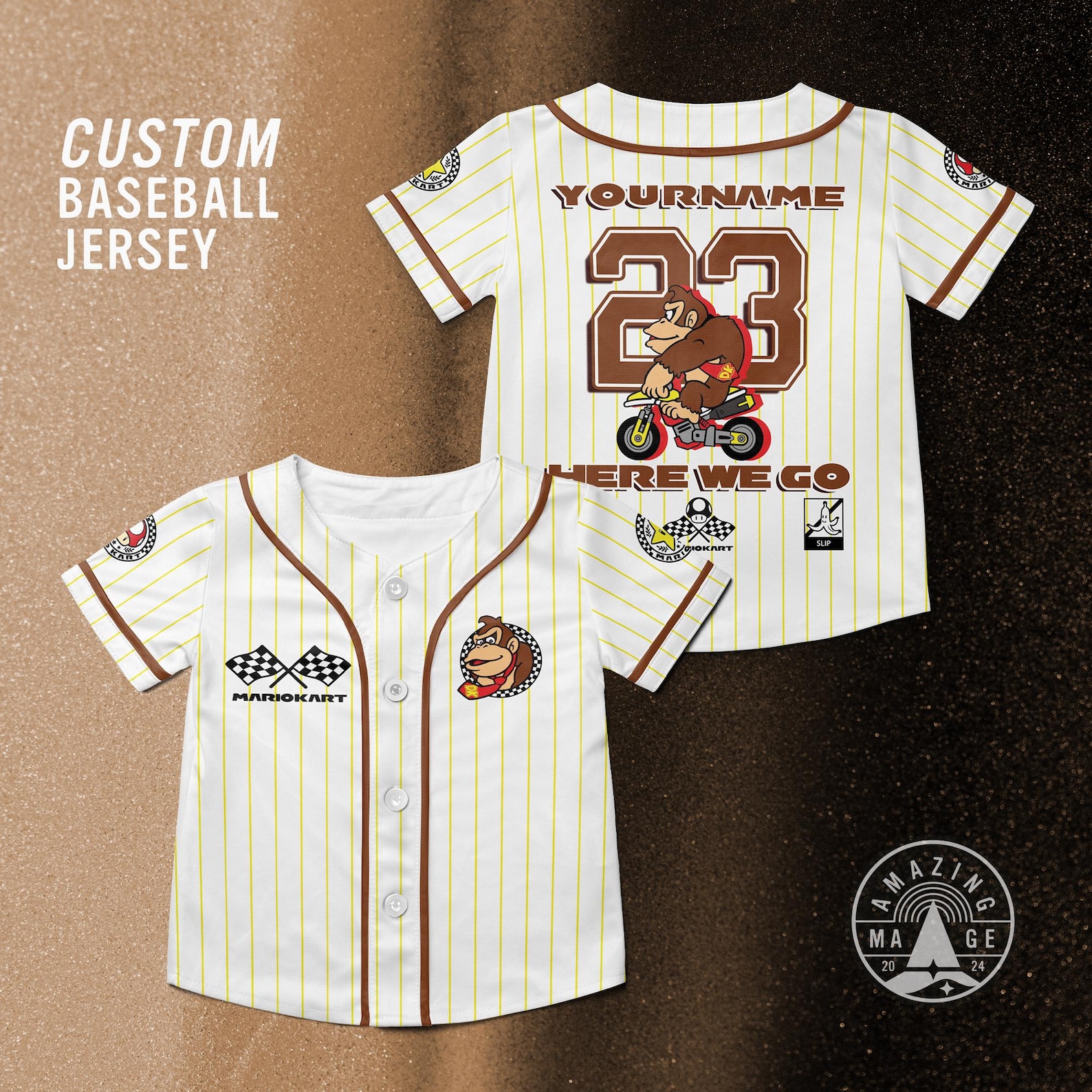 Custom Donkey Kong Mario Kart Baseball Jersey, Nintendo Mario Donkey ...