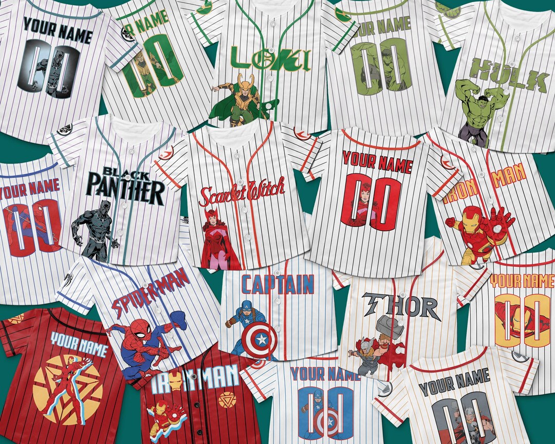 Custom Marvel Avengers Baseball Jersey, Disney Superheroes Marvel ...