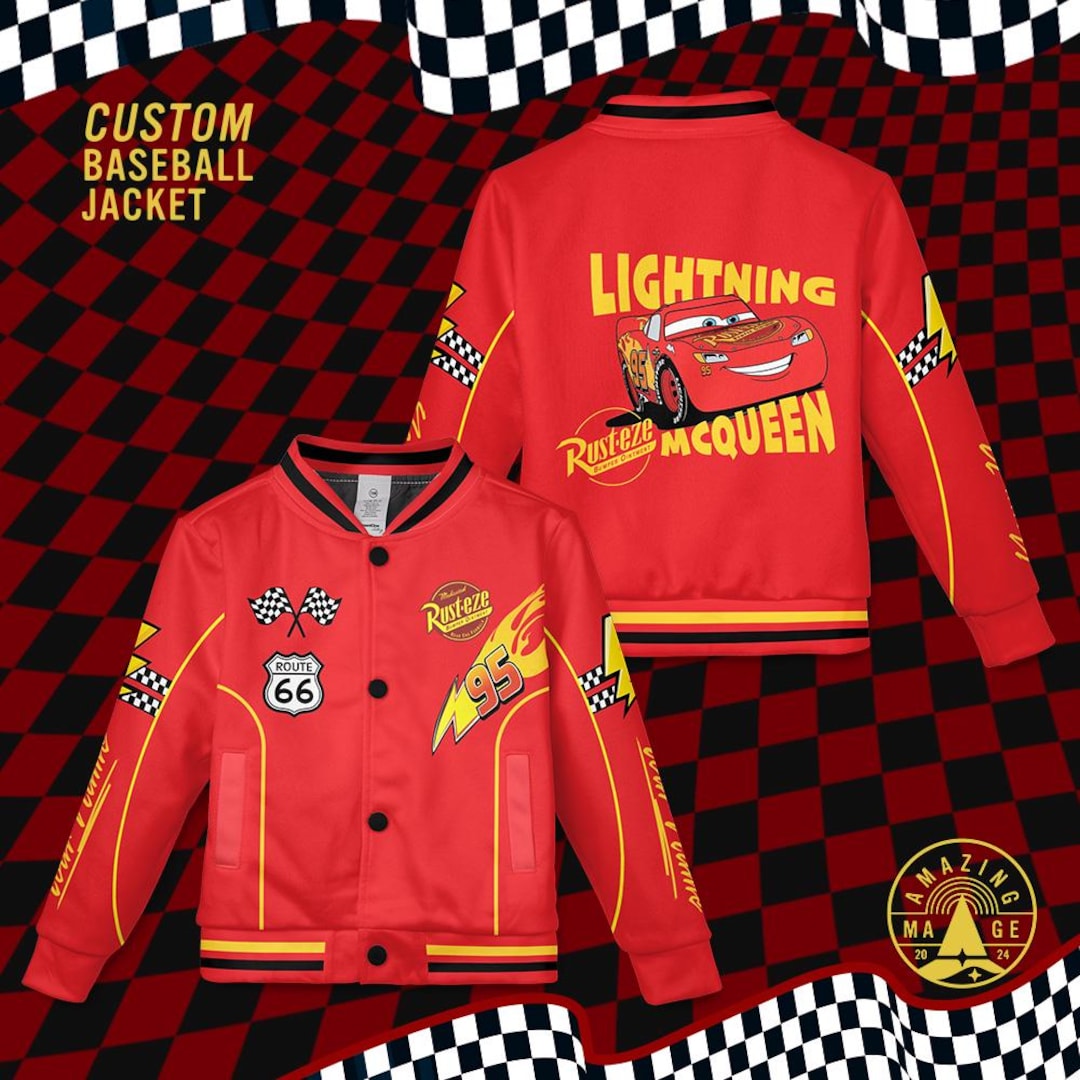Custom Lighting Mcqueen 95 Cars Movies Baseball Jacket, Pixar Disney ...