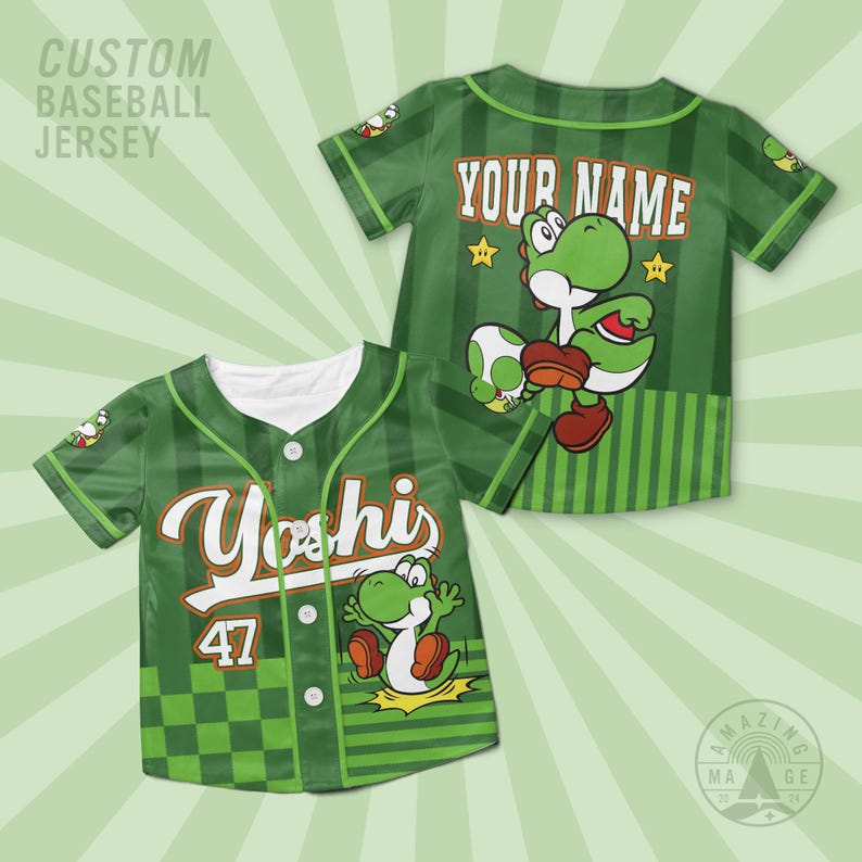 Custom Yoshi Super Mario Baseball Jersey, Yoshi Super Mario Bros Jersey ...