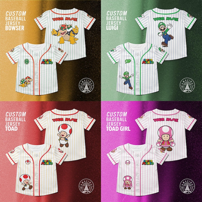 Custom Super Mario Baseball Jersey, Mario Family Matching Shirts, Super ...