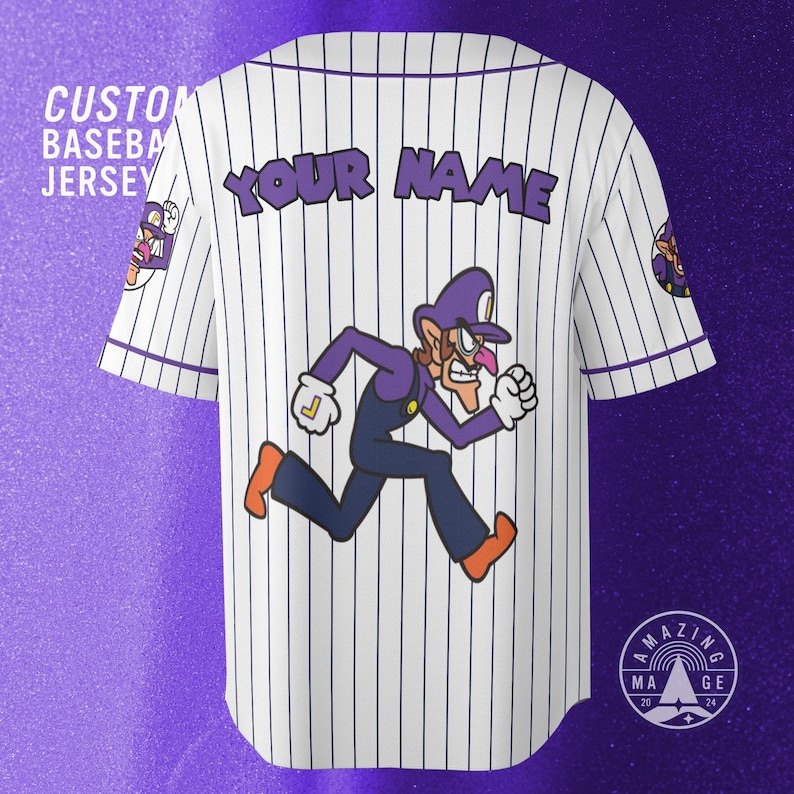 Custom Waluigi Super Mario Baseball Jersey, Wario Waluigi Shirt ...