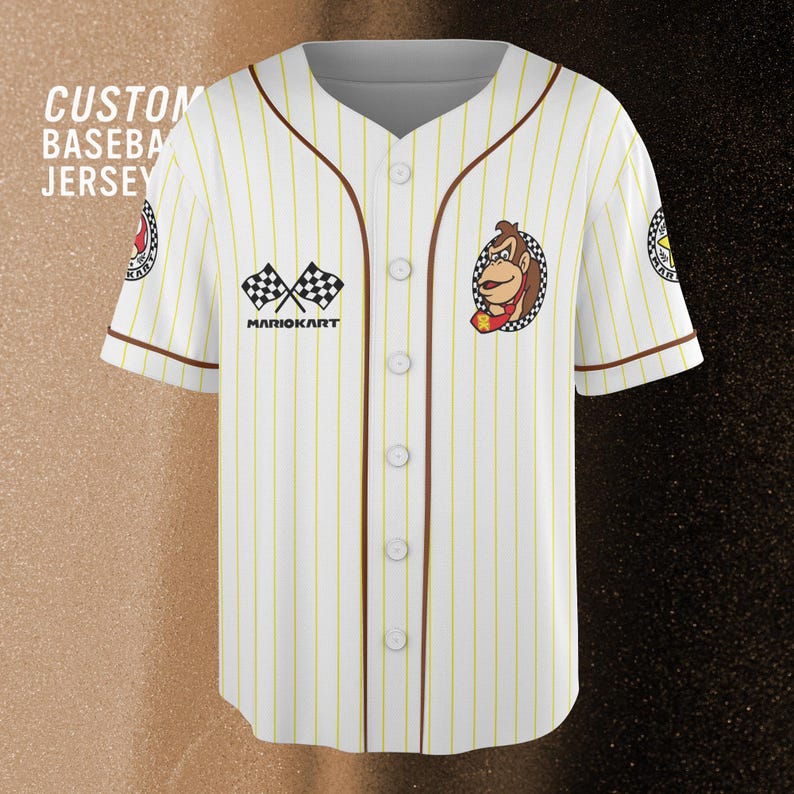 Custom Donkey Kong Mario Kart Baseball Jersey, Nintendo Mario Donkey ...