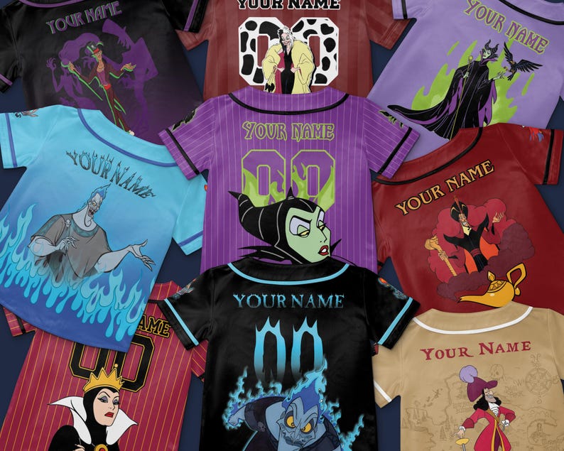 Custom Disney Villains Halloween Baseball Jersey, Disney Villains ...