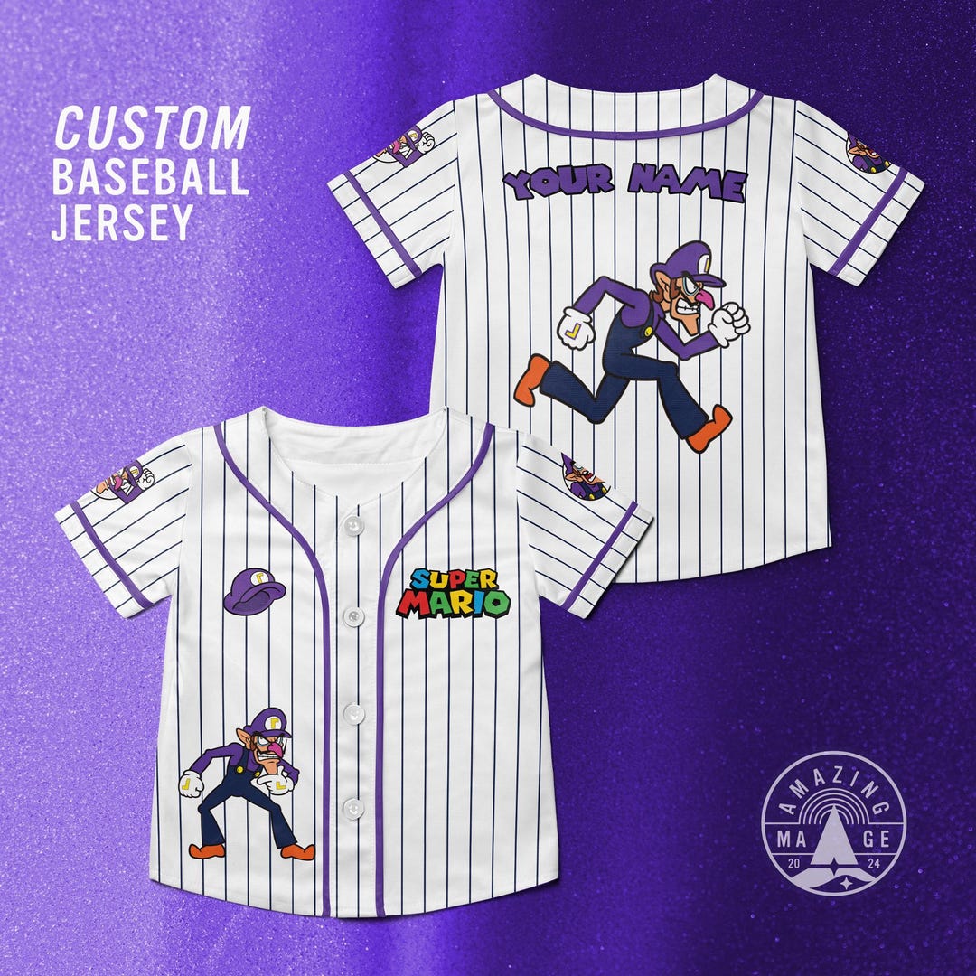 Custom Waluigi Super Mario Baseball Jersey, Wario Waluigi Shirt ...