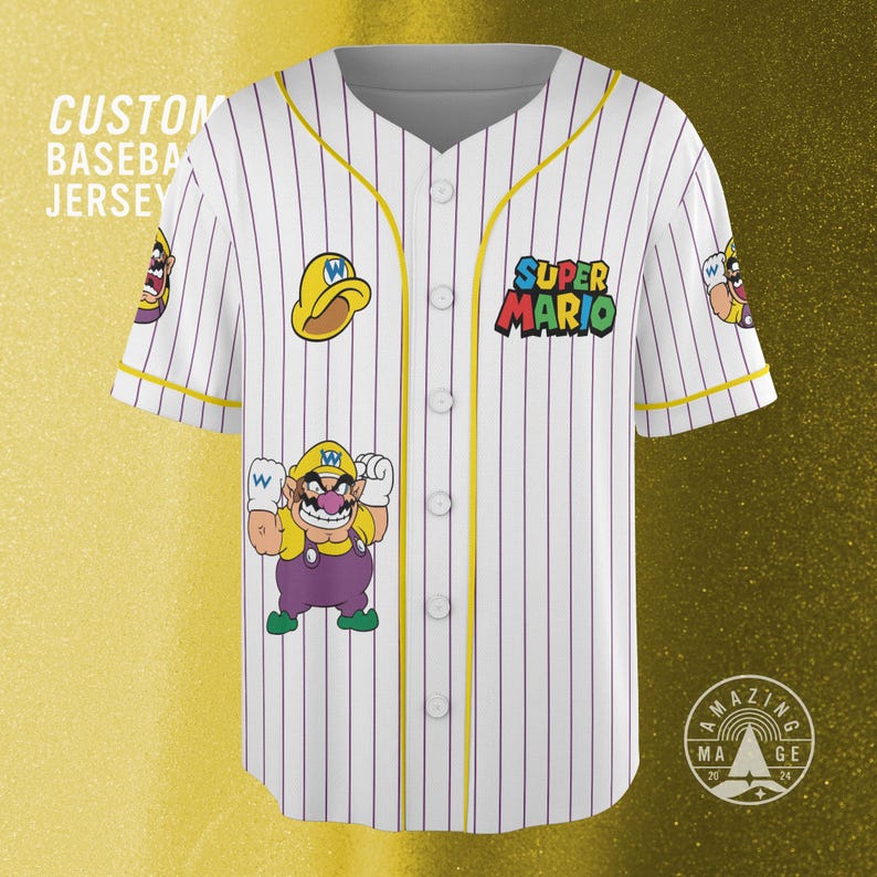 Custom Wario Super Mario Baseball Jersey, Nintendo Super Mario Shirt ...