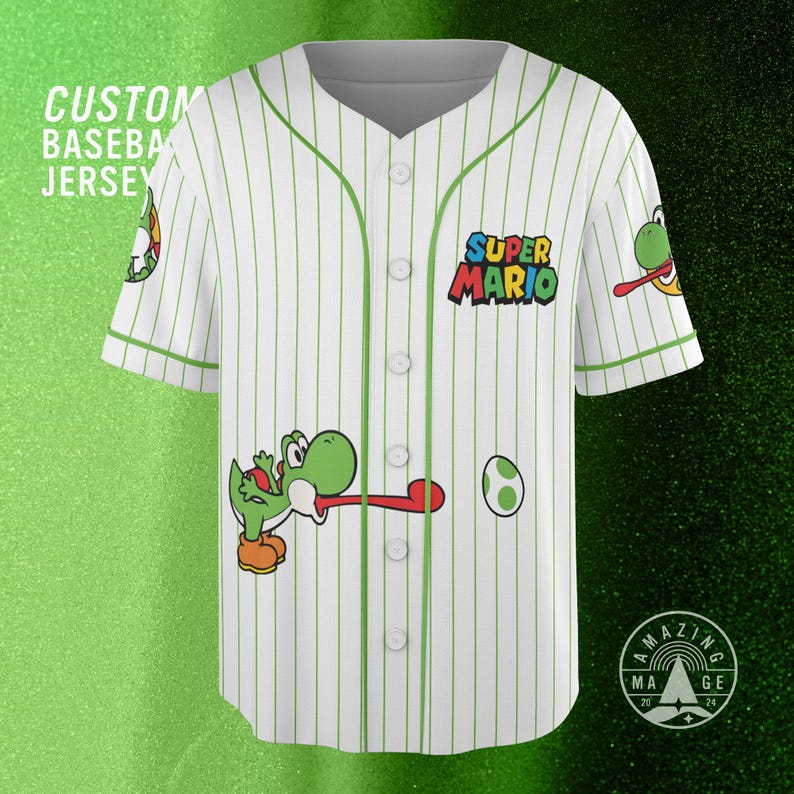 Custom Yoshi Super Mario Baseball Jersey, Yoshi Super Mario Bros Jersey ...
