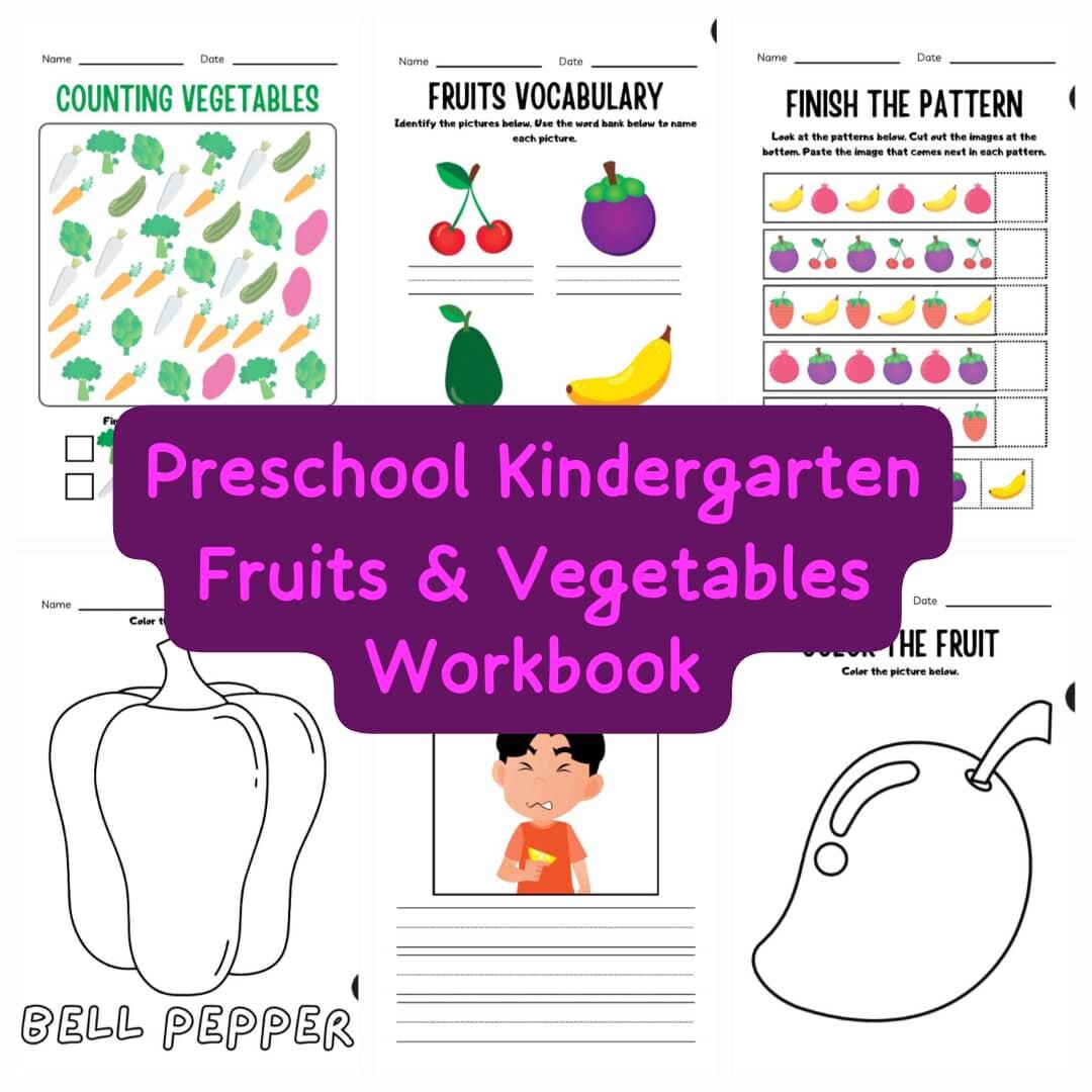 Preschool Kindergarten Fruits & Vegetables Workbook - Etsy