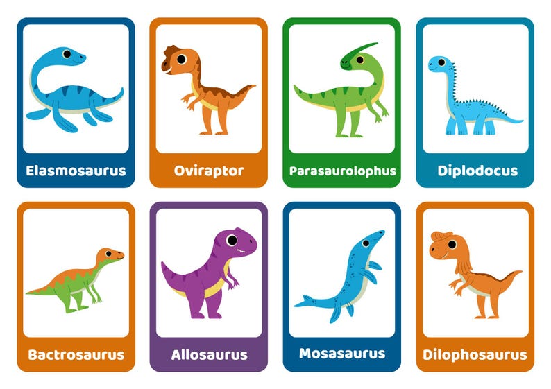 Colourful Dinosaurs Flashcard - Etsy