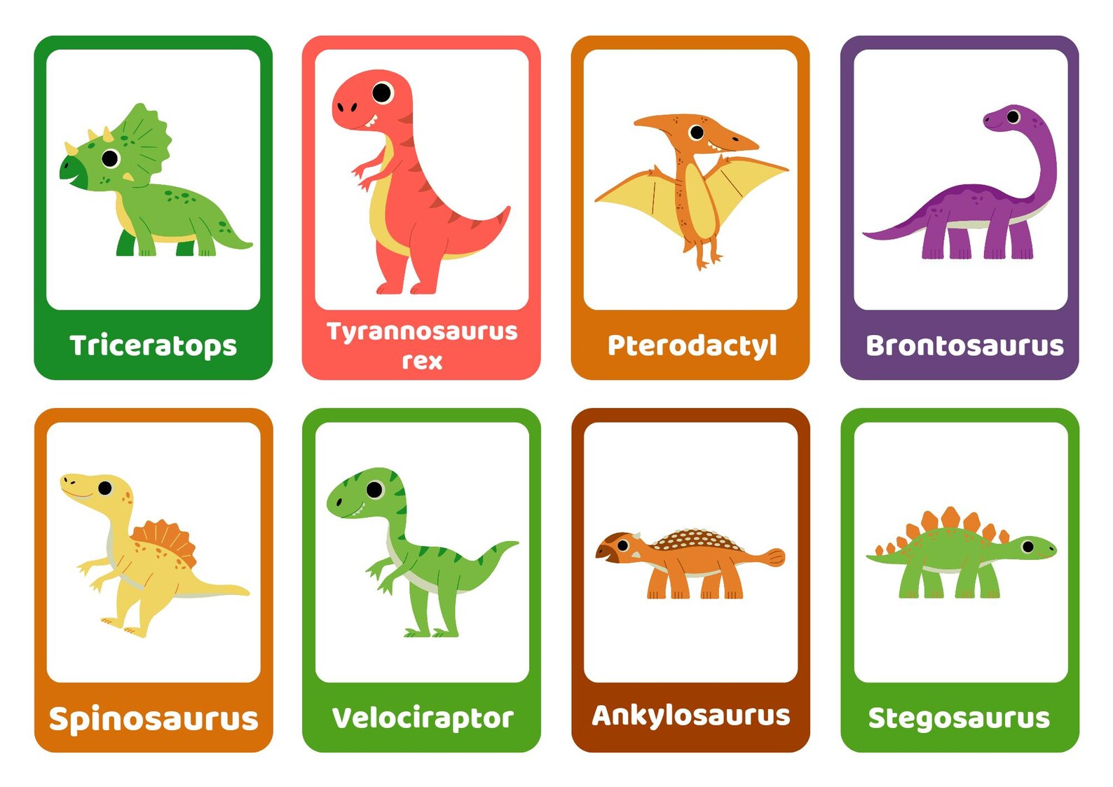 Colourful Dinosaurs Flashcard - Etsy