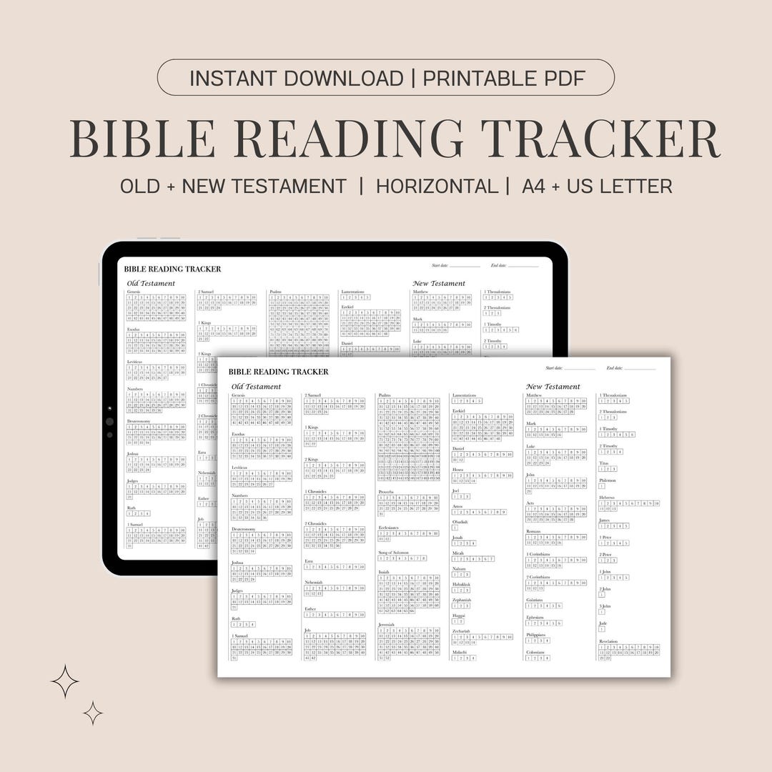 Chronological Bible Reading Tracker, Horizontal, Bible Study Planner ...