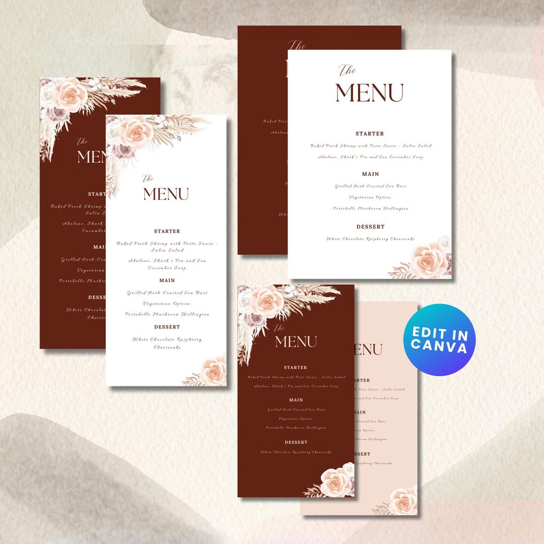Fall Floral Wedding Menu Card Template, Printable Boho Menu Card, Fall ...