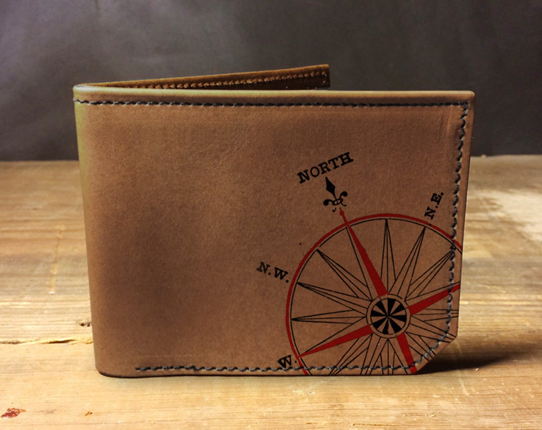 Mens Leather Wallet, Mens Wallet, Compass Rose Wallet, Leather Wallet ...
