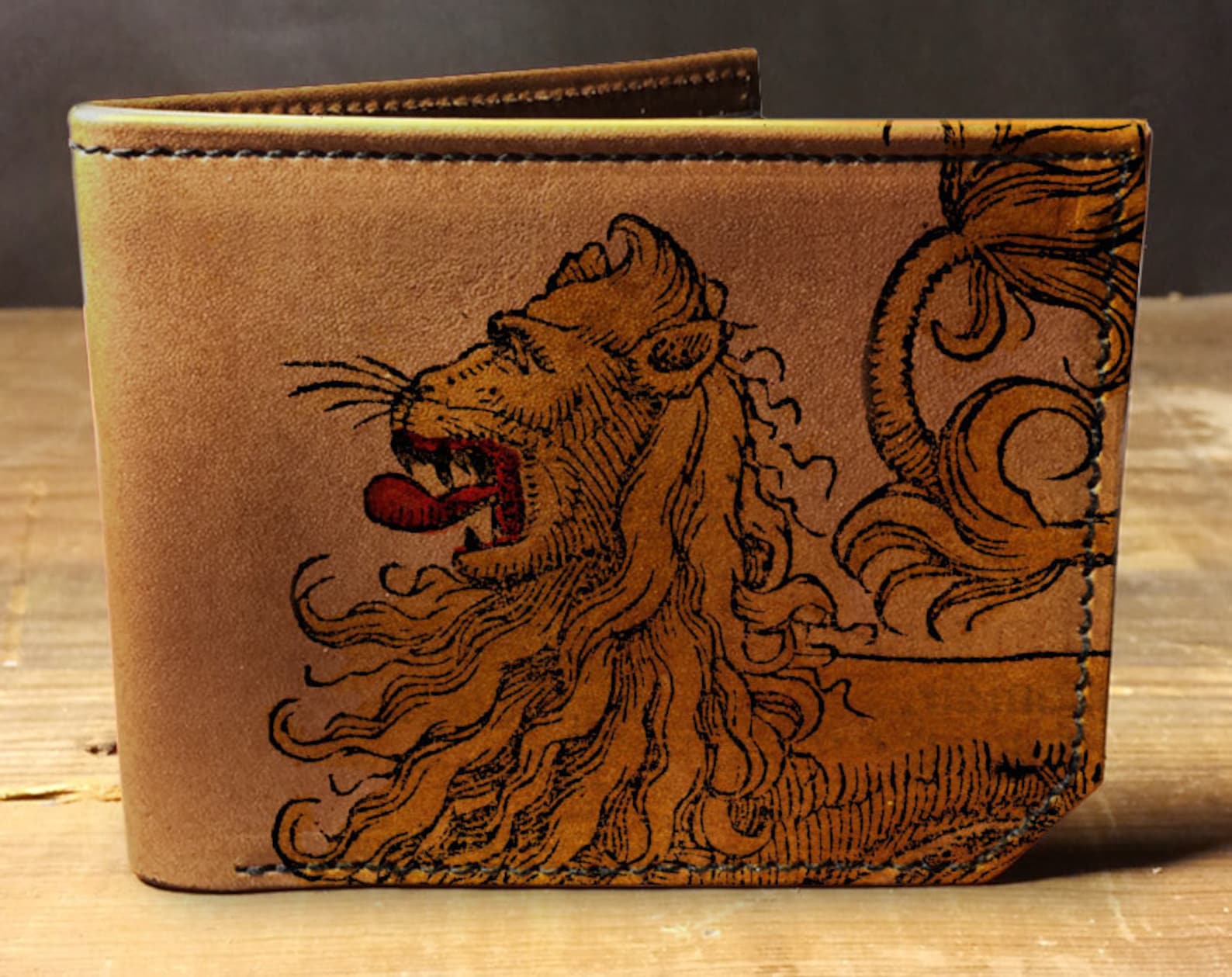 Mens Leather Wallet Mens Wallet Lion Wallet Leather Wallet | Etsy