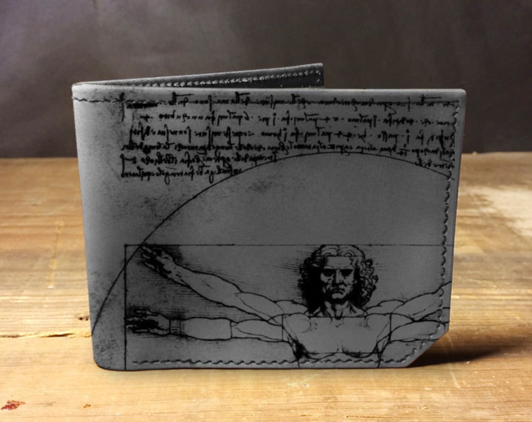 Handmade Leather Bifold Wallet: Davinci Vitruvian Man Design - Etsy