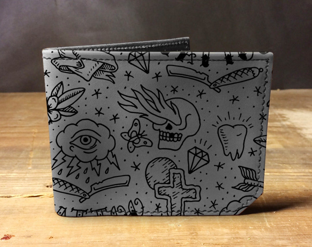 Tattoo Flash - Handmade Leather Bifold Wallet - Etsy