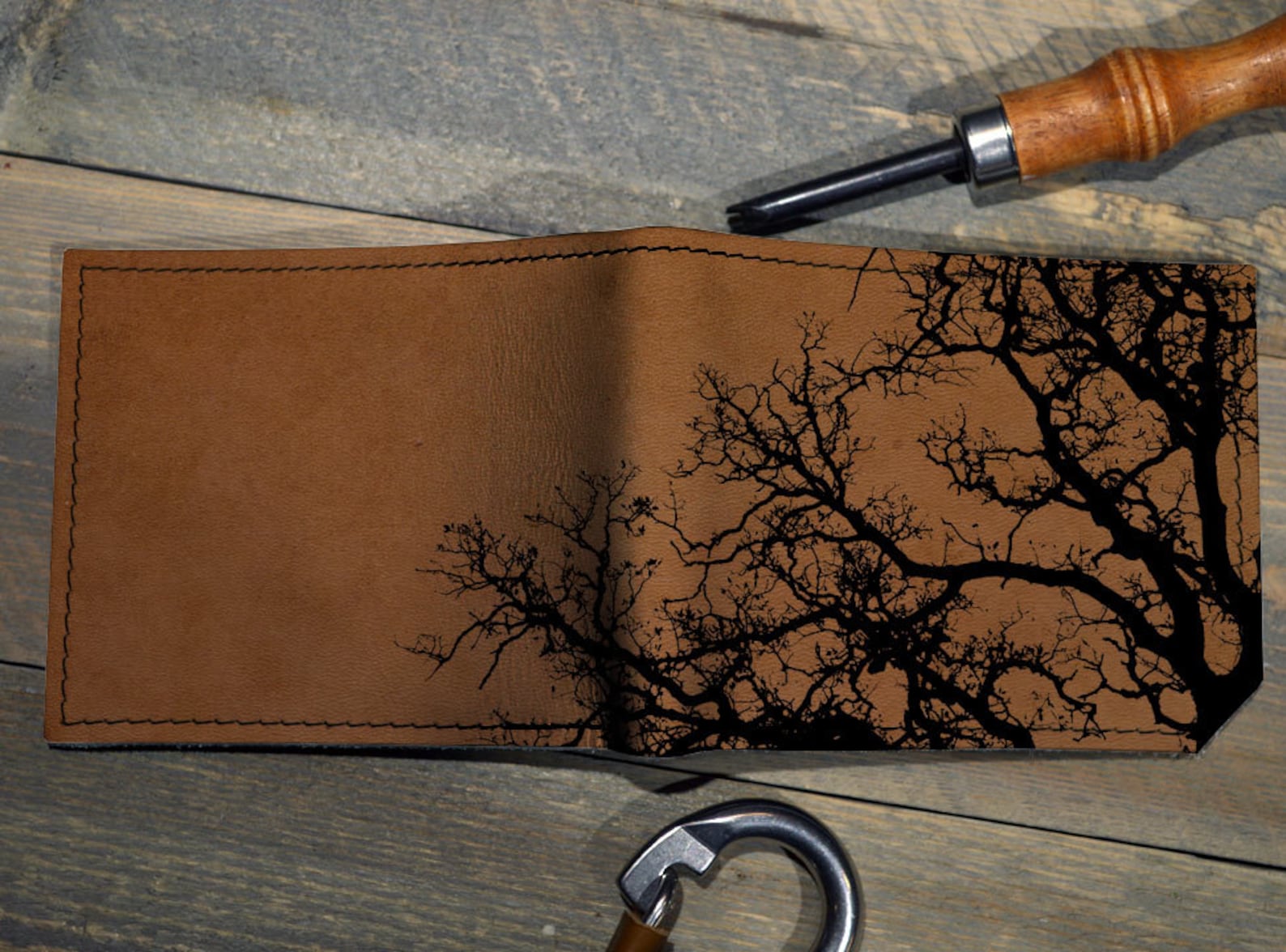 Mens Leather Wallet, Mens Wallet, Tree Wallet, Leather Wallet, Slim ...