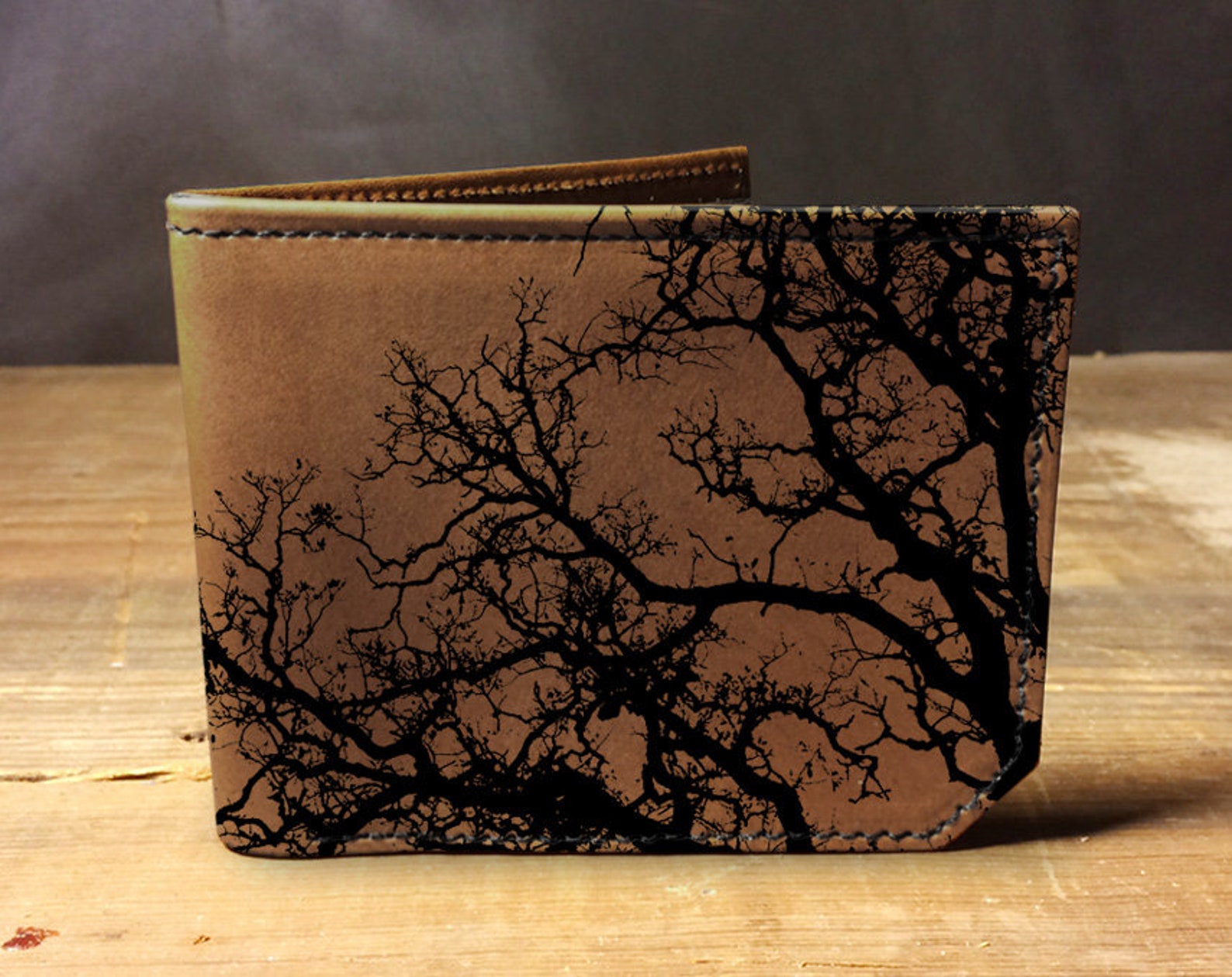 Mens Leather Wallet, Mens Wallet, Tree Wallet, Leather Wallet, Slim ...