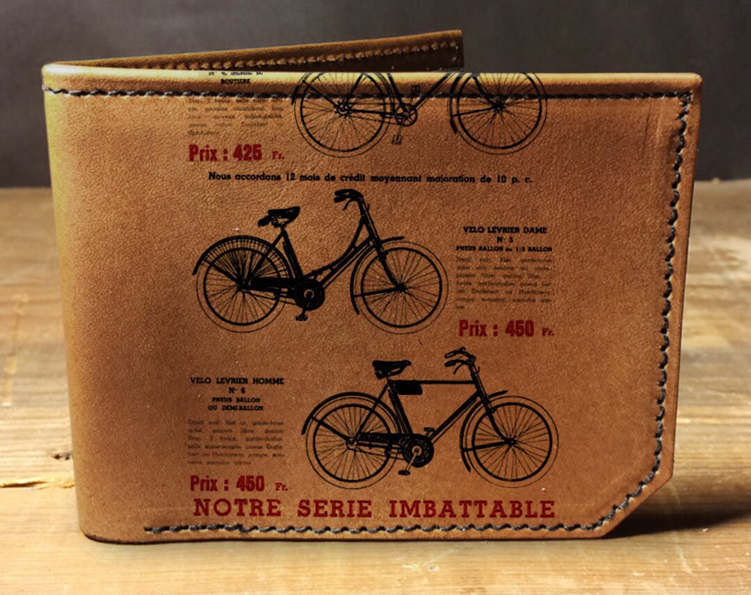 Mens Leather Wallet Mens Wallet French Bikes Wallet Leather - Etsy