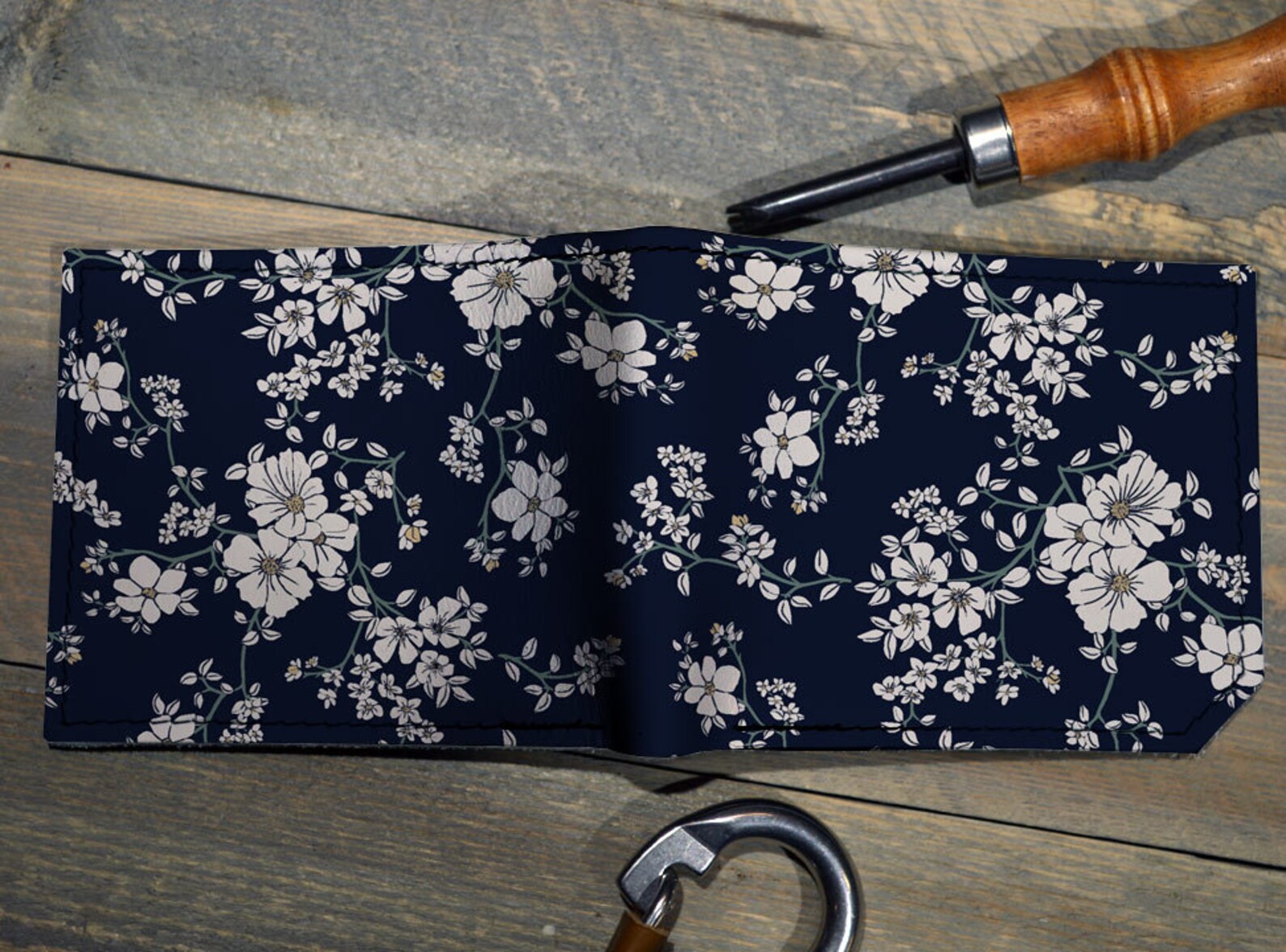 Leather Floral Pattern Wallet Gift for Men Unique Wallet | Etsy