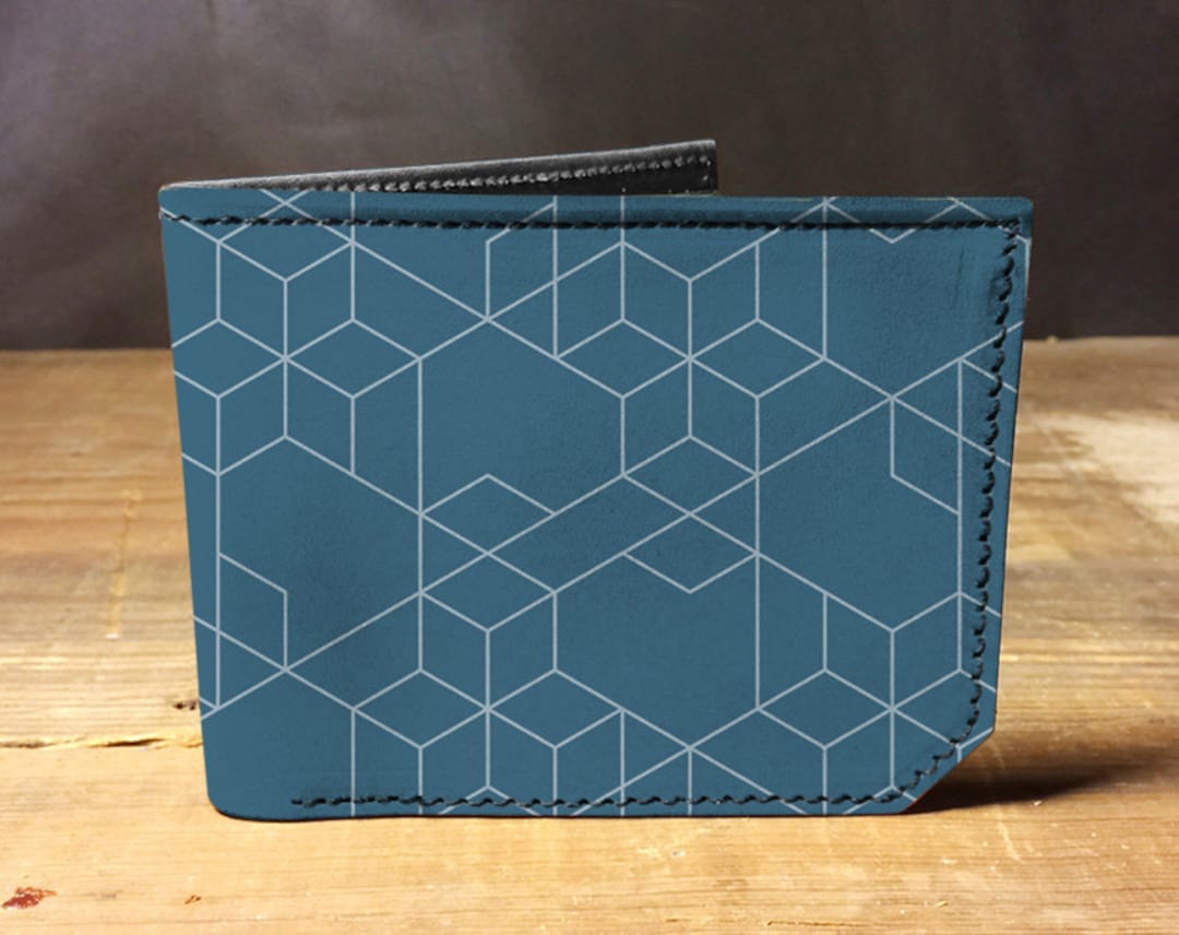 Leather Blue Geometric Wallet, Gift for Men, Unique Wallet, Leather ...