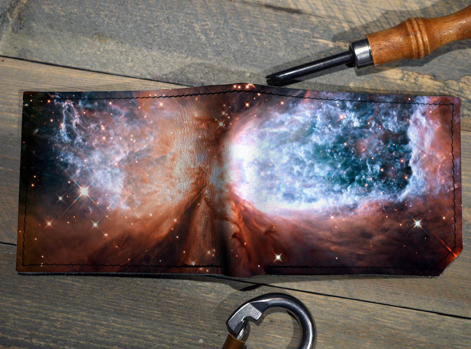 Leather Space Wallet Gifts for Men Spectrum Wallet Leather - Etsy