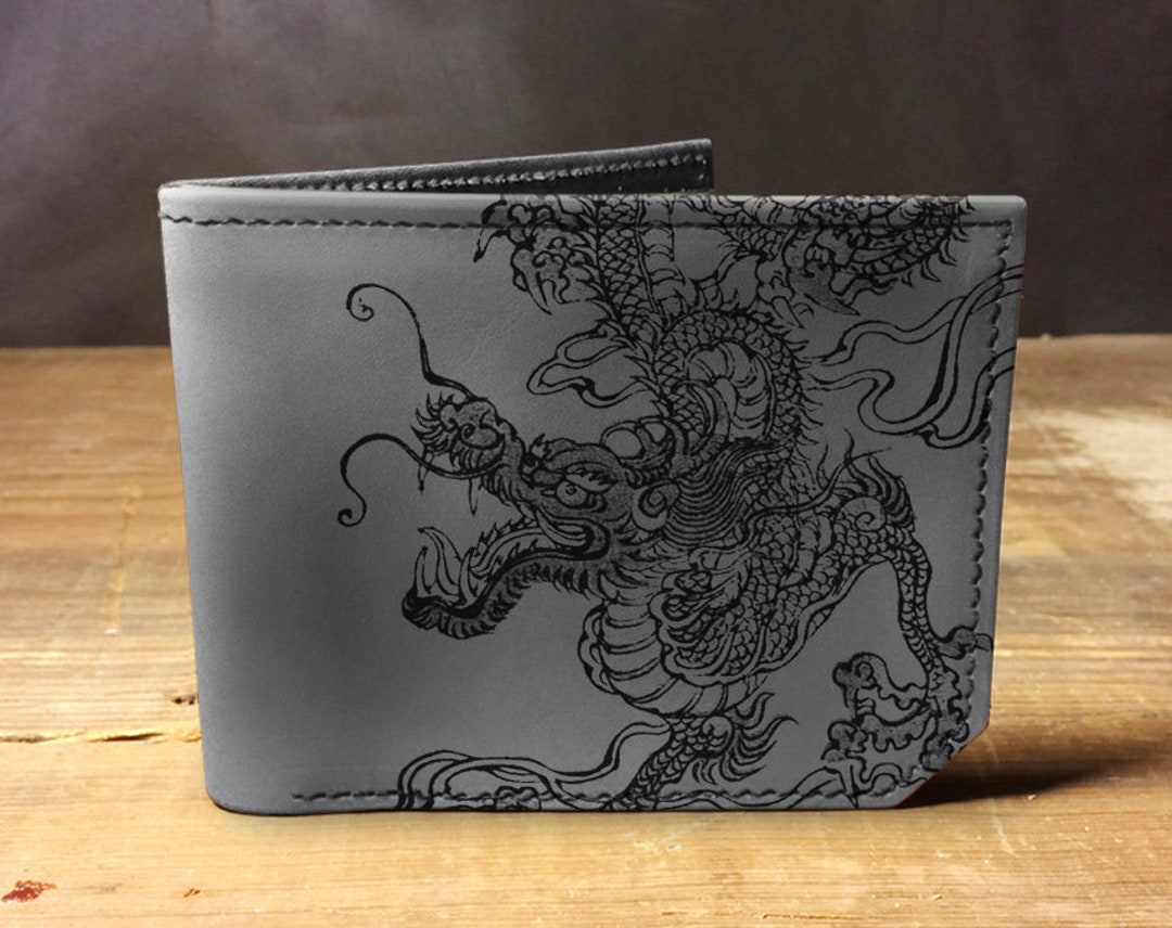 Mens Leather Wallet, Mens Wallet, Dragon Wallet, Leather Wallet, Slim ...