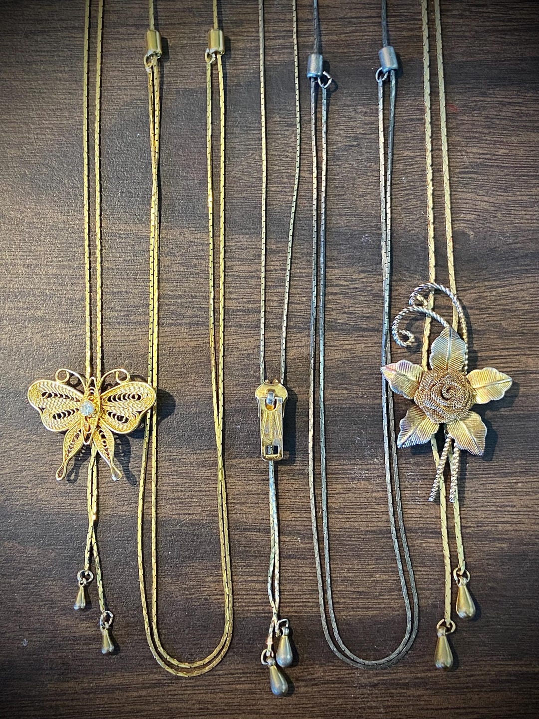 5 Vintage 70s 80s Slide Necklaces. 2 Adjustable Double Strand, Zipper ...
