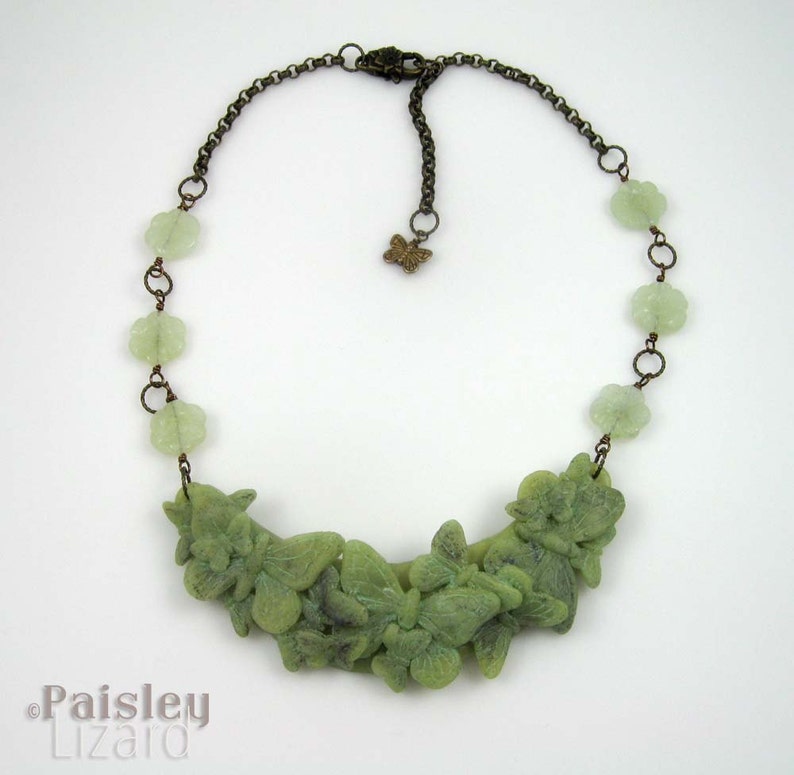 Jade Green Butterfly Bib Necklace, Polymer Clay, Antiqued Brass - Etsy