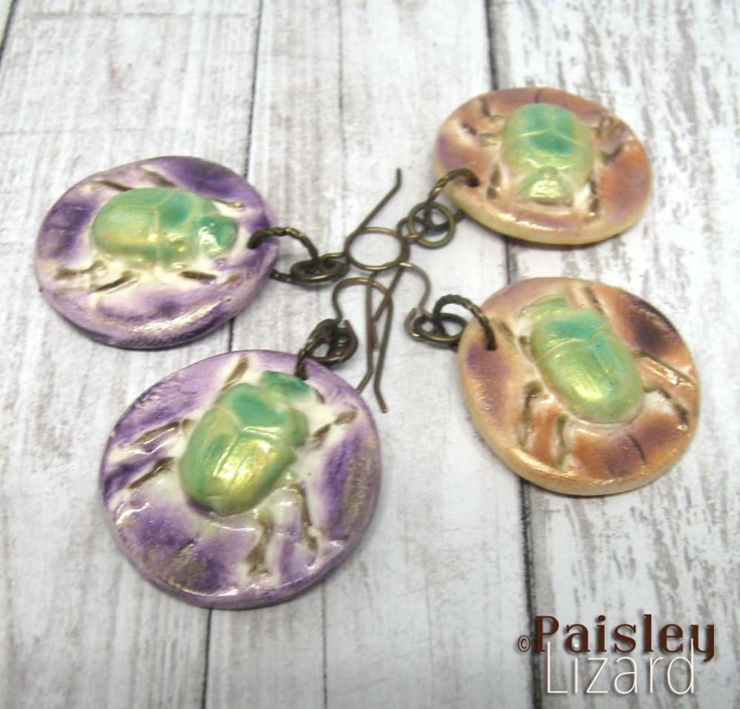 June Bug Scarab Beetle Earrings, Boho Art Jewelry by Paisley Lizard - Etsy