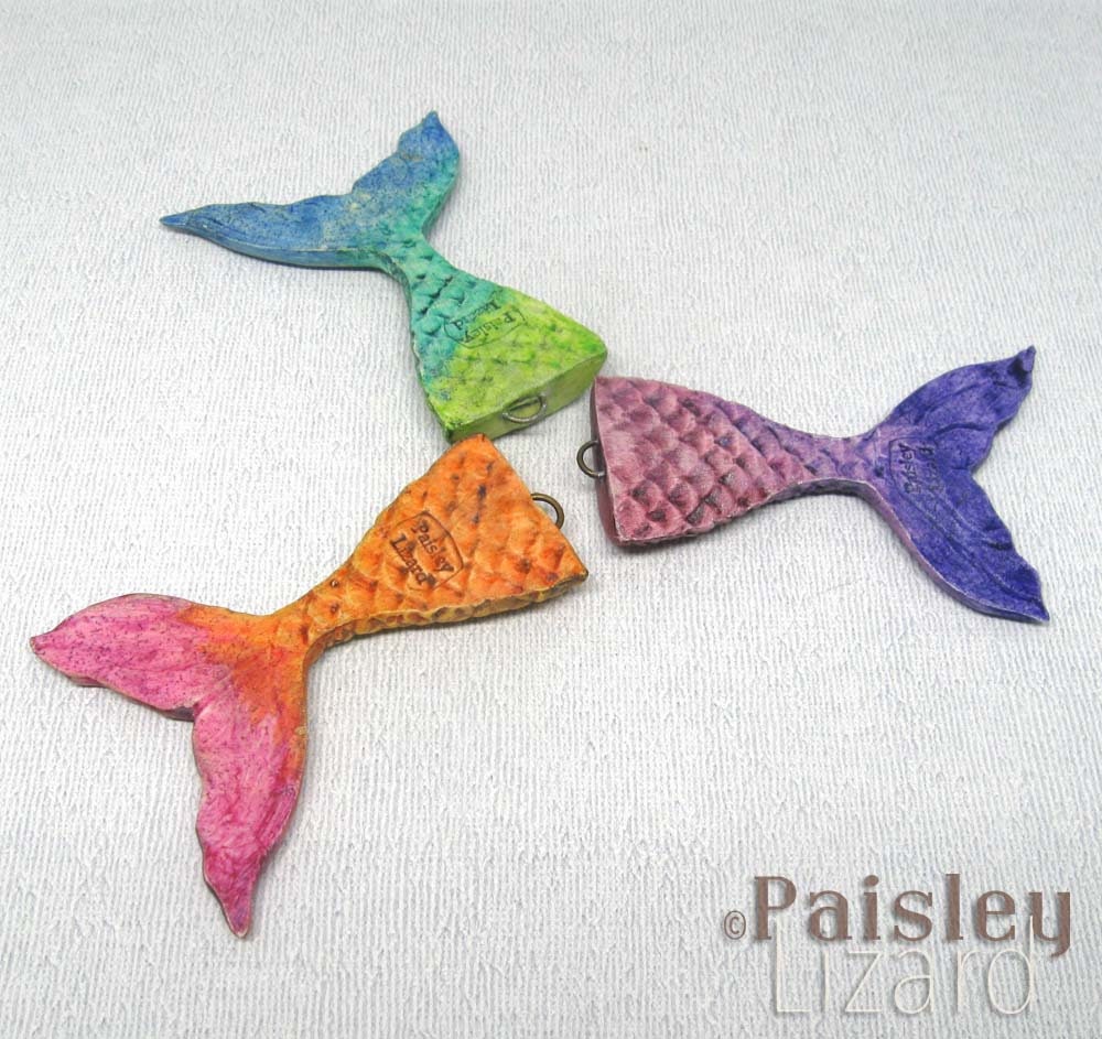 Mermaid Tail Pendant, Polymer Clay Art Bead - Etsy