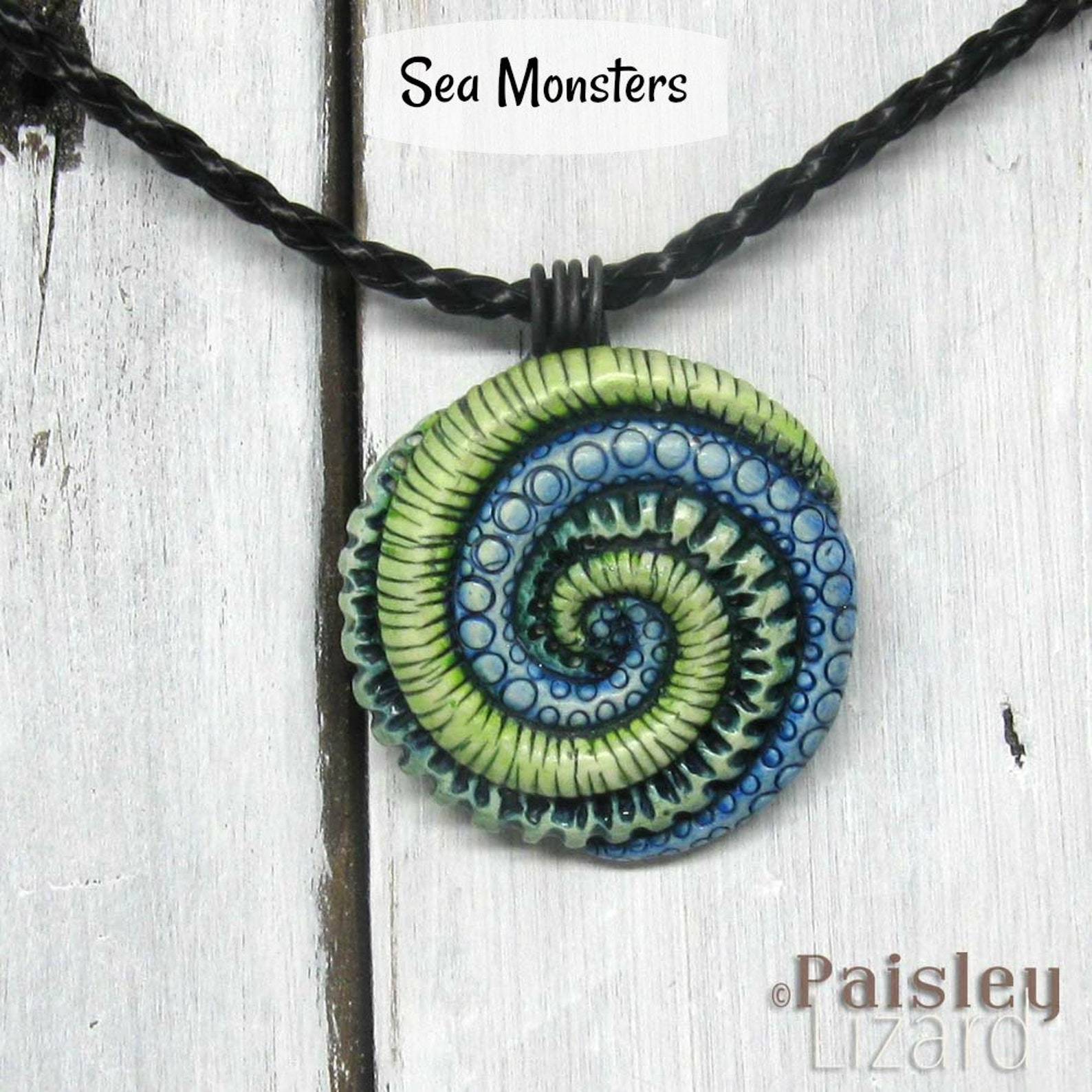Swirl Tentacles and Tails Pendant Necklace, Paisley Lizard Boho Art ...