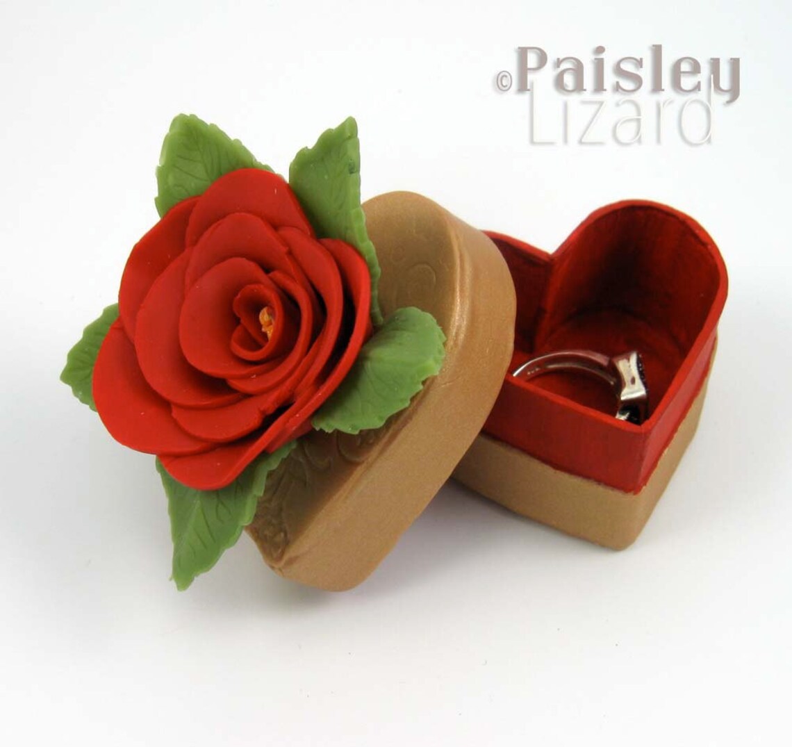 Red Rose Gold Heart Keepsake Box, Mixed Media Jewelry Box - Etsy
