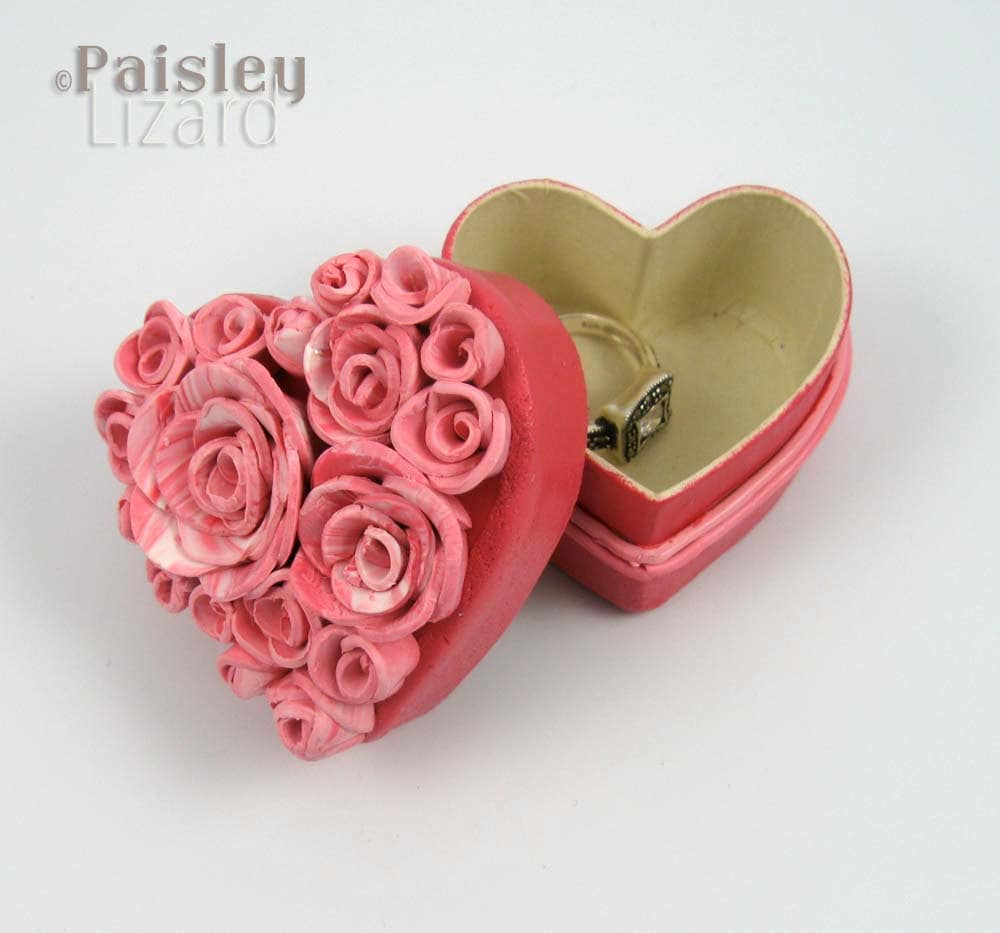 Bashful Pink Rose Heart Keepsake Box, Mixed Media Jewelry Box - Etsy